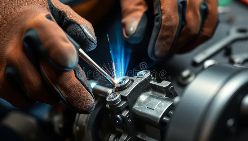 Man is Working on a Car Engine with a Spark Plug Stock Image - Image of ...