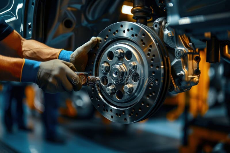 A Man is Working on a Car Wheel, Wearing Gloves Stock Photo - Image of ...