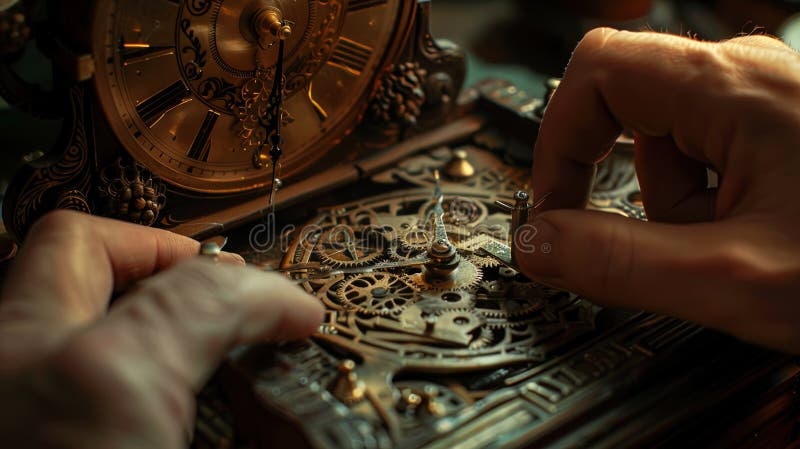A Man is Working on a Clock, Fixing the Gears and Hands Stock ...