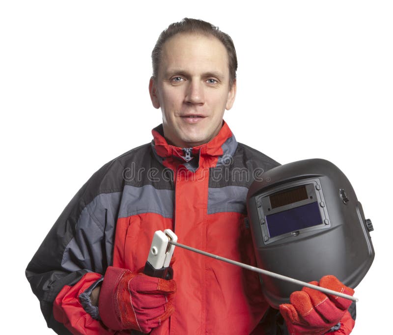 The Man in Working Clothes and a Welder Mask with Spanner Stock Image ...