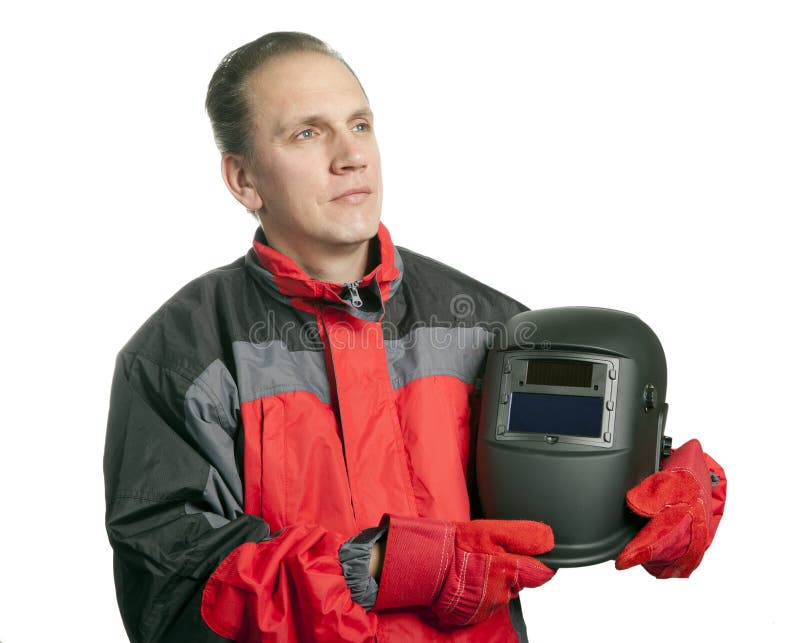 The Man in Working Clothes and a Welder Mask Stock Image - Image of ...
