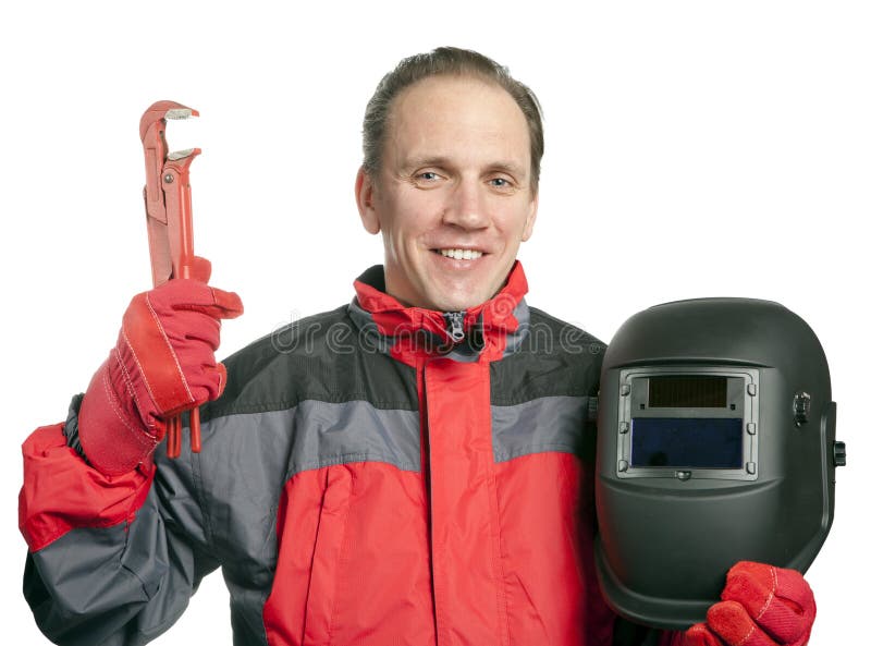The Man in Working Clothes and a Welder Mask Stock Image - Image of ...
