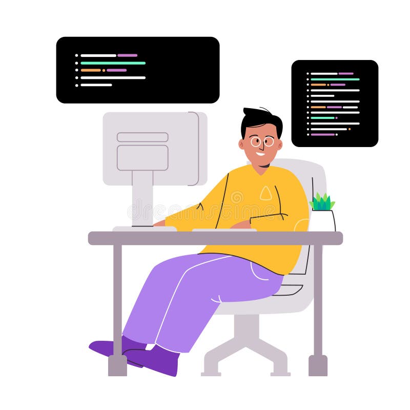 Man Working Coding Script Code Programmer Drawing Illustration Professional Engineer In Desk 6765