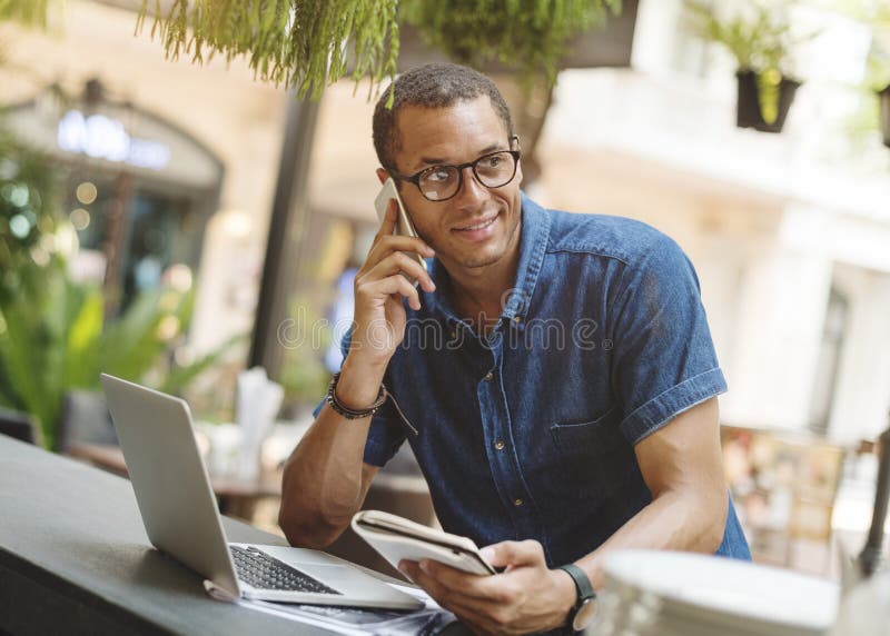Man Working Coffee Shop Cafe Concept Stock Photo - Image of internet ...