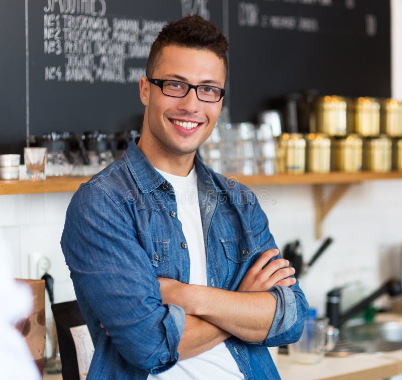 Man working in coffee shop stock photo. Image of caucasian - 60199676