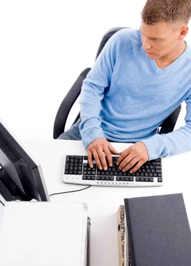 Man working on computer stock image. Image of alone, paper - 8197057