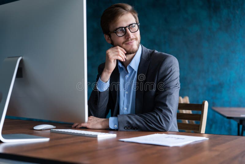 Man Working at Computer in Contemporary Office. Stock Photo - Image of ...