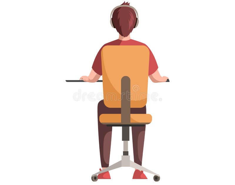 Man Working on Computer at Desk. Back View of Male Employee Sitting on ... Man Working on Computer at Desk. Back View of Male Employee Sitting on ...