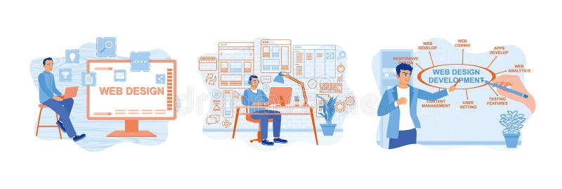 Man Sketches Web Development and Develops Website on Computer Stock ...