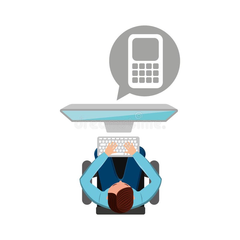 Man Working Computer Finance Media Design Stock Vector - Illustration ...