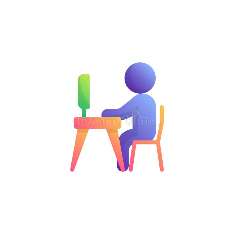 Man Working on Computer Flat Icon Stock Vector - Illustration of vector ...