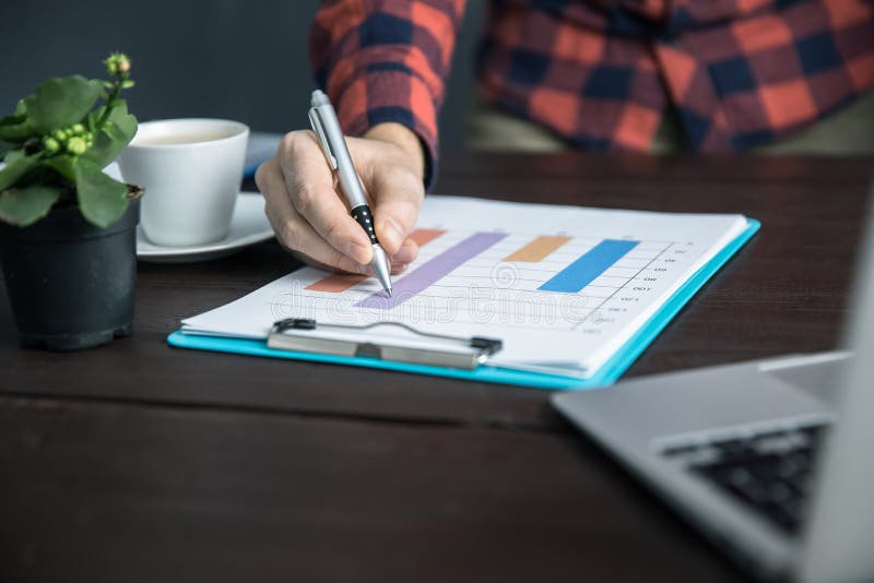Man Working Computer with Graph Stock Photo - Image of people, modern ...