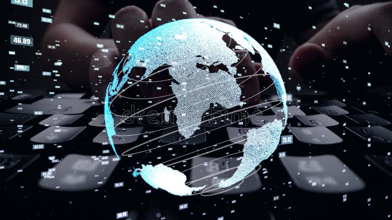 Man Working On Computer With Graphic Of Mathematics Coding Moder Stock