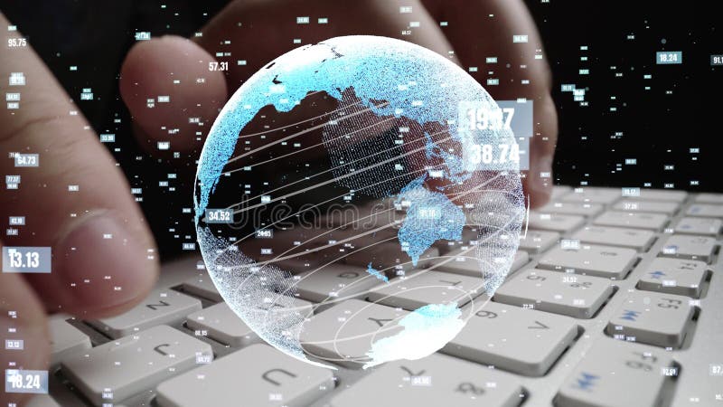 Man Working On Computer With Graphic Of Mathematics Coding Moder Stock