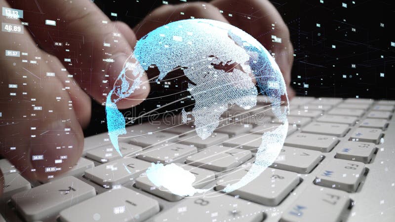 Man Working On Computer With Graphic Of Mathematics Coding Moder Stock