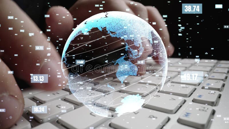 Man Working On Computer With Graphic Of Mathematics Coding