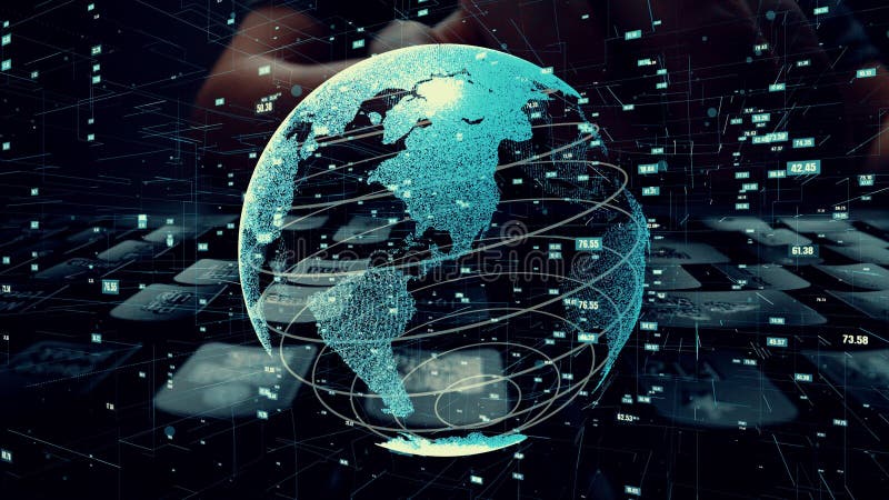 Man Working on Computer Keyboard with Graphic of Internet Network ...