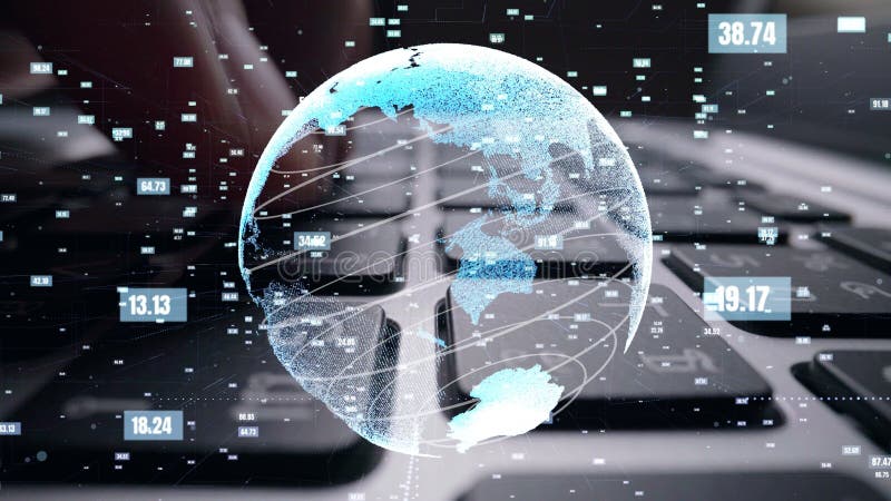 Man Working On Computer Keyboard With Graphic Of Internet Network