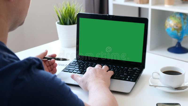 Computer with Green Screen in Office, Chroma Key Stock Video - Video of ...
