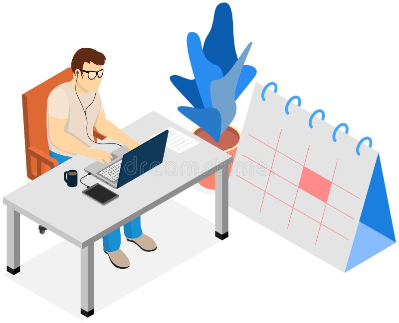 Man Working with Computer on His Schedule, Calendar. Project Planning ...