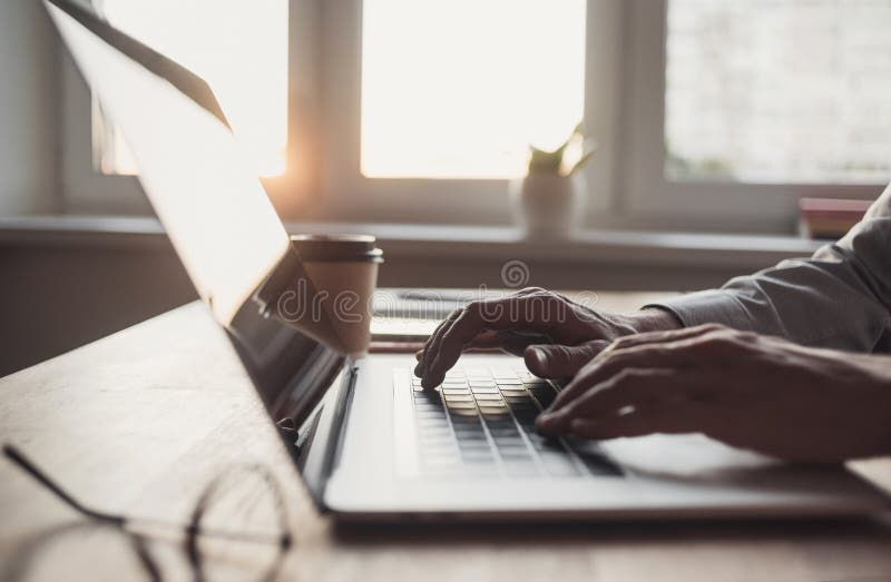 Man Working on Computer at Home. Businessman Using Laptop in Office ...