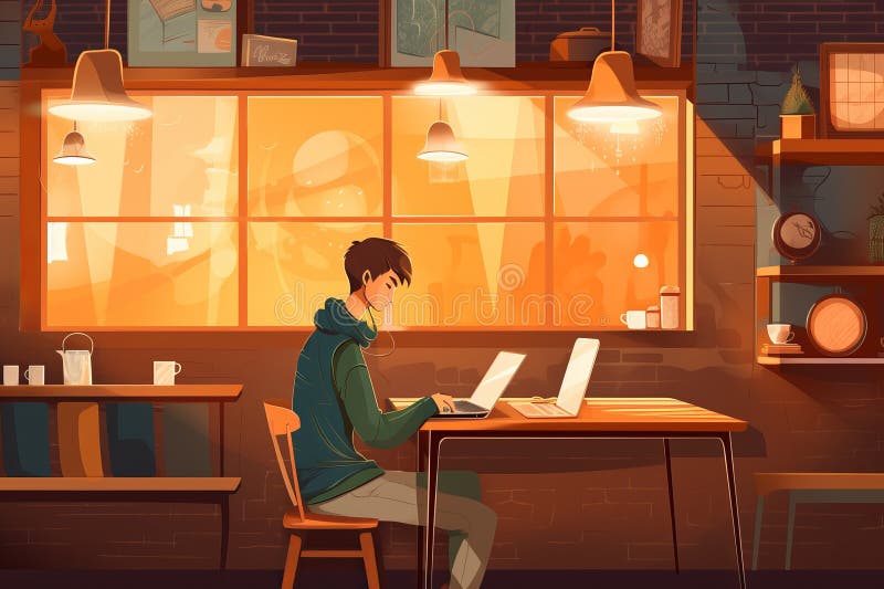 Man working on computer stock illustration. Illustration of ...