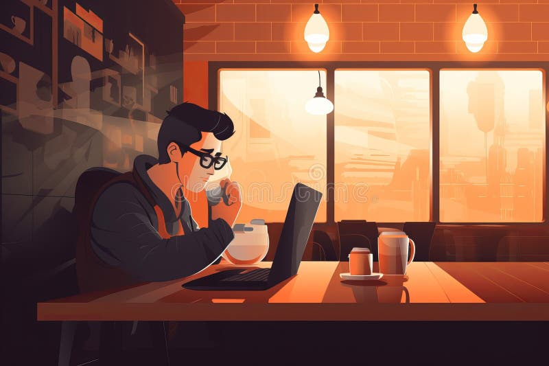 Man working on computer stock illustration. Illustration of worker ...