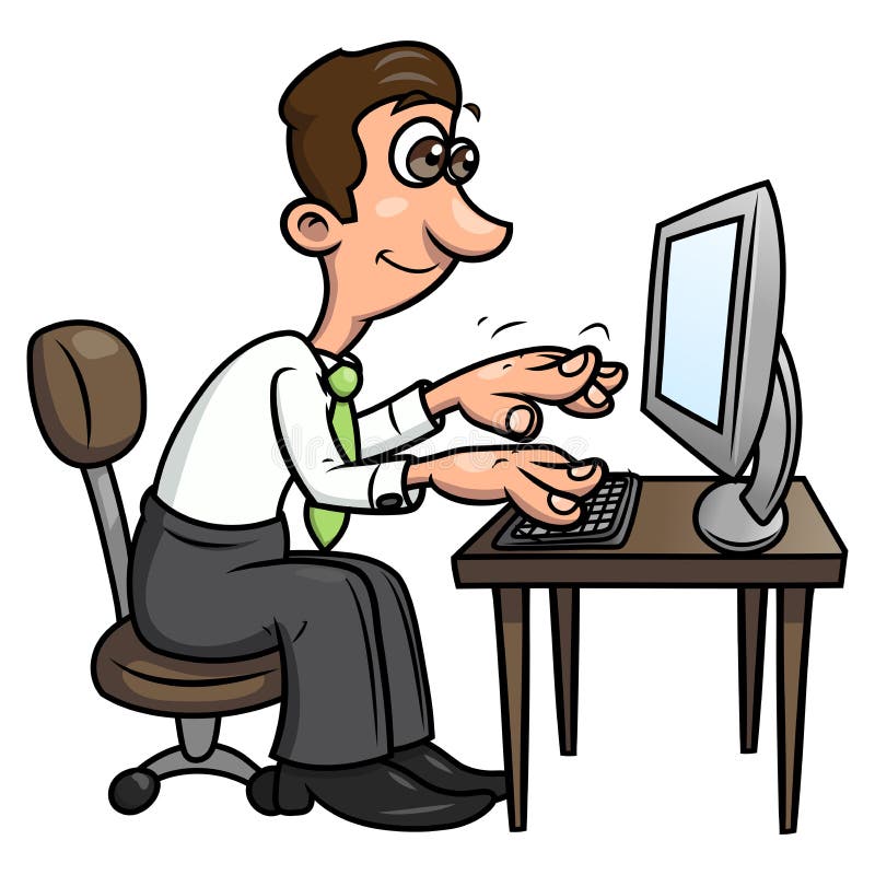 Young Man in Front of Computer Stock Vector - Illustration of desktop ...