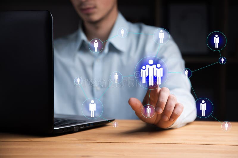 Man Working in Computer with People Icon Stock Image - Image of mobile ...