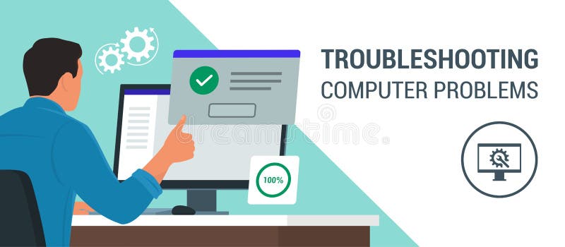 Man Working with Computer and Receiving a System Notification Stock ...