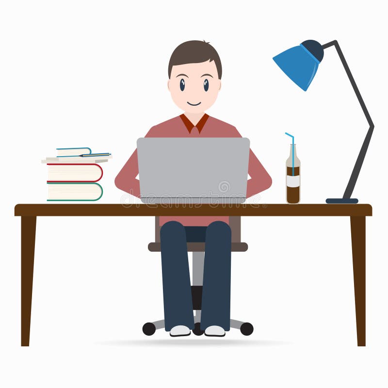 Professor Sitting In Front Of A Computer Stock Vector - Illustration of ...