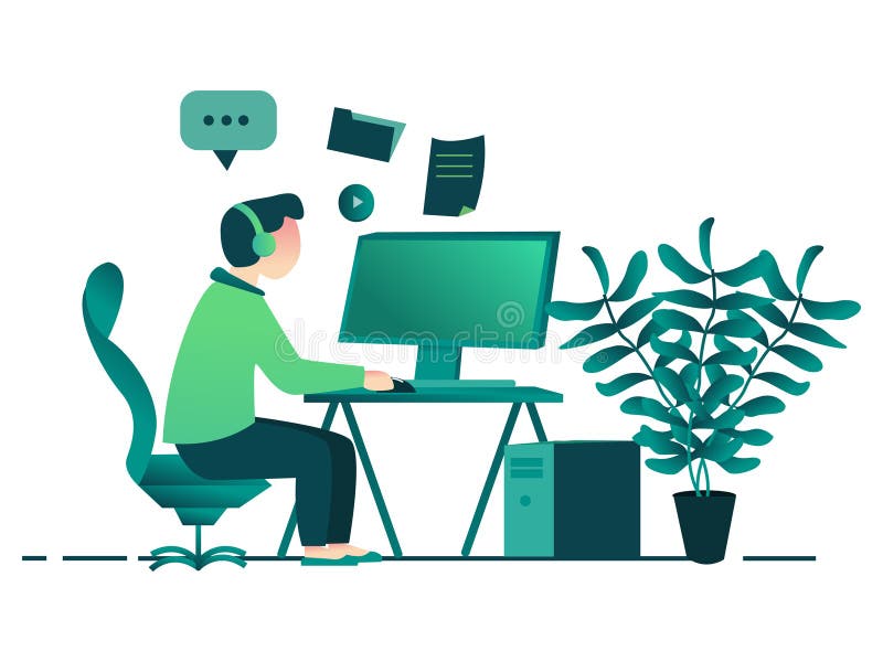 Man Working Computer Technology Modern Employment Company Productive ...