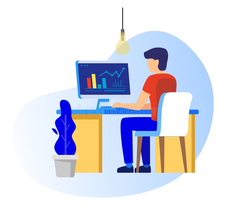 Man working on pc stock vector. Illustration of laptop - 115379858