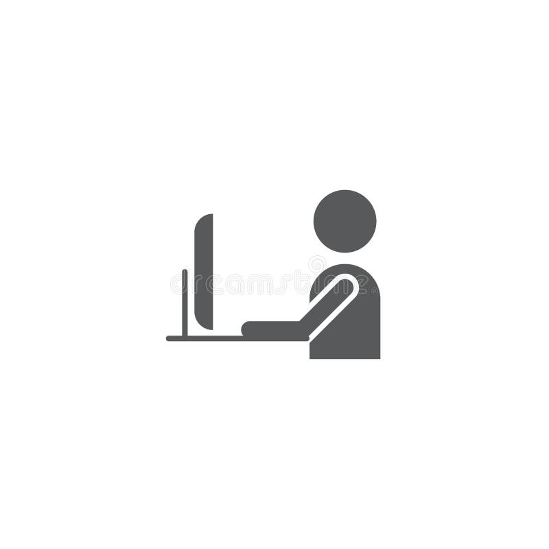 Man Working on Computer Vector Icon Symbol Isolated on White Background ...
