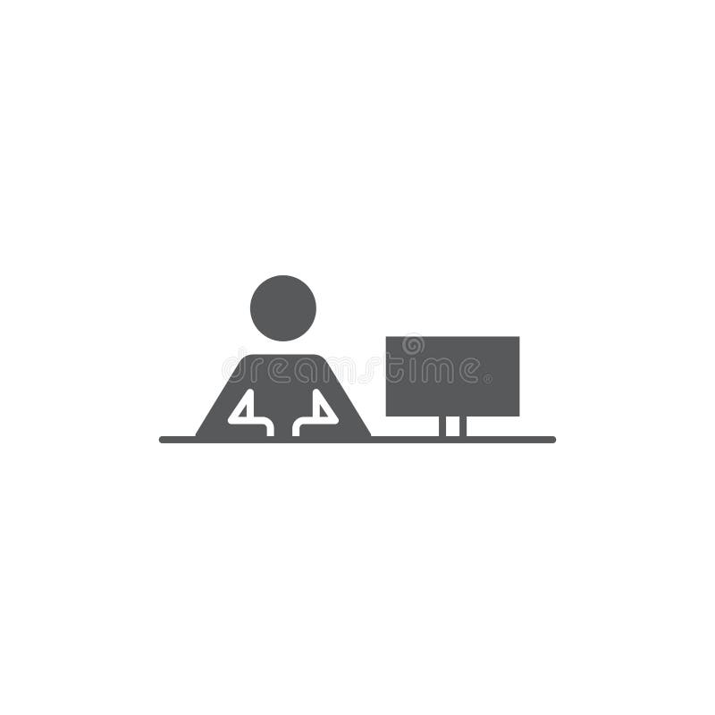 Man Working on Computer Vector Icon Symbol Working Isolated on White ...