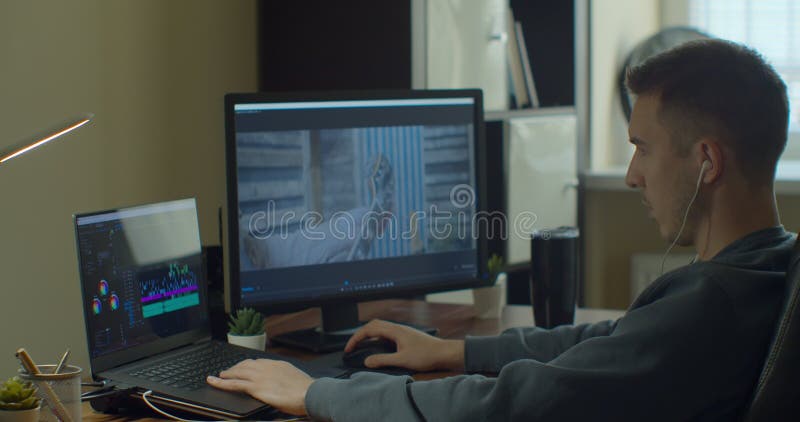 Video Editing on a Computer with Two Monitors. Monitor the Computer and ...
