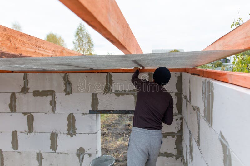 Man Working Wall Trowel Laying Down Layer Cement Stock Photos - Free ...