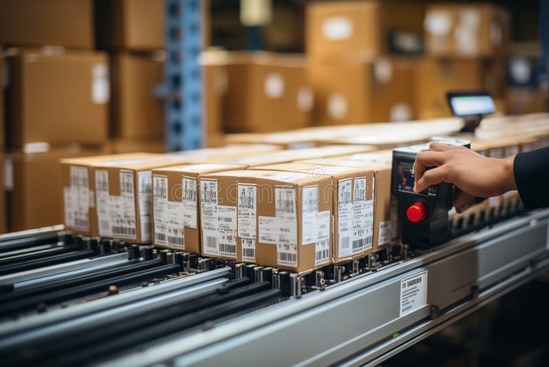 A Man Working on a Conveyor Belt in a Warehouse of an Online Trading ...