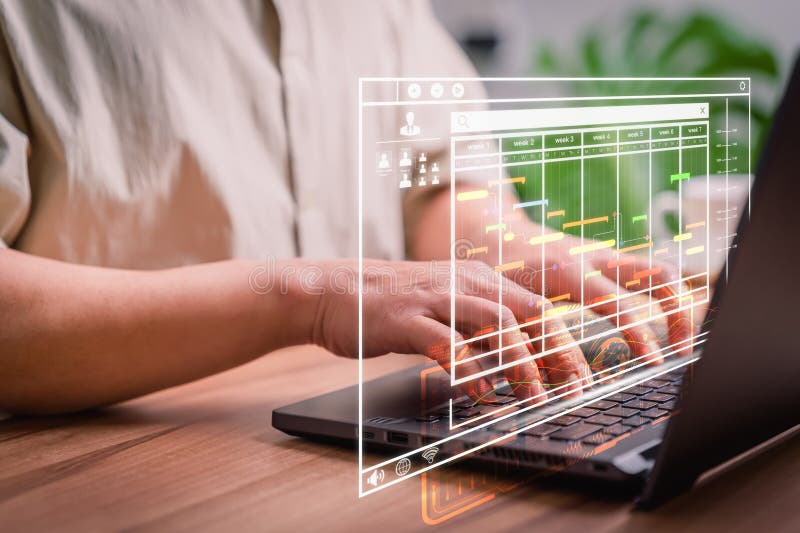 Man Working Data Analytics with Computer in Business Management System To Make Report with KPI ...