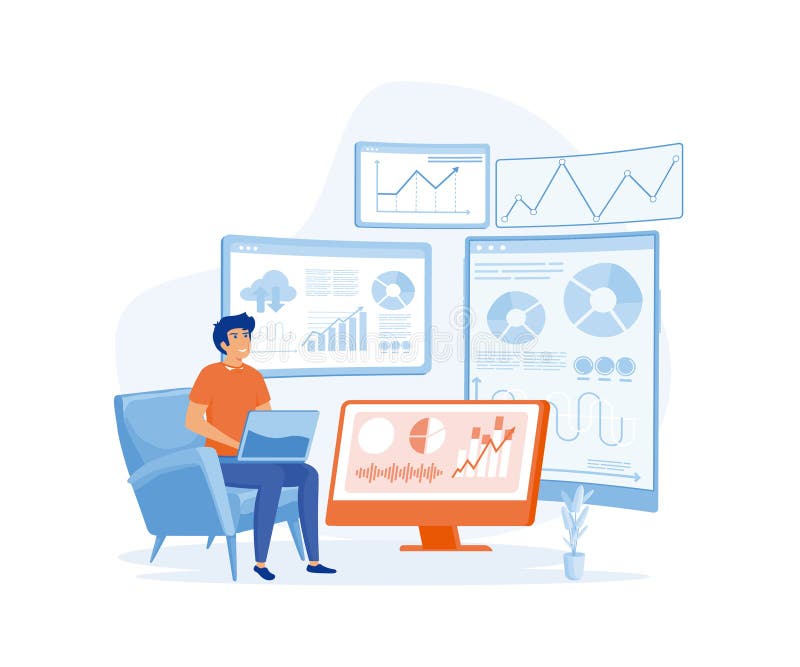 Man Working In Data Center Room Hosting Server Computer Monitoring Information Database Stock