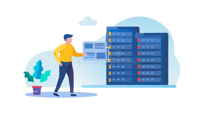 Man Working in Data Center, Server Management and it Solutions, Vector ...