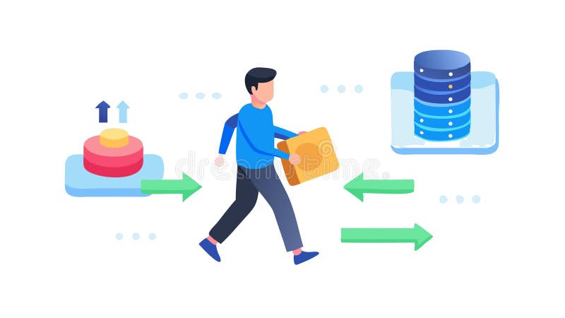 Man Working on Data Flow, Information Management and Process Automation, it, Vector Design ...