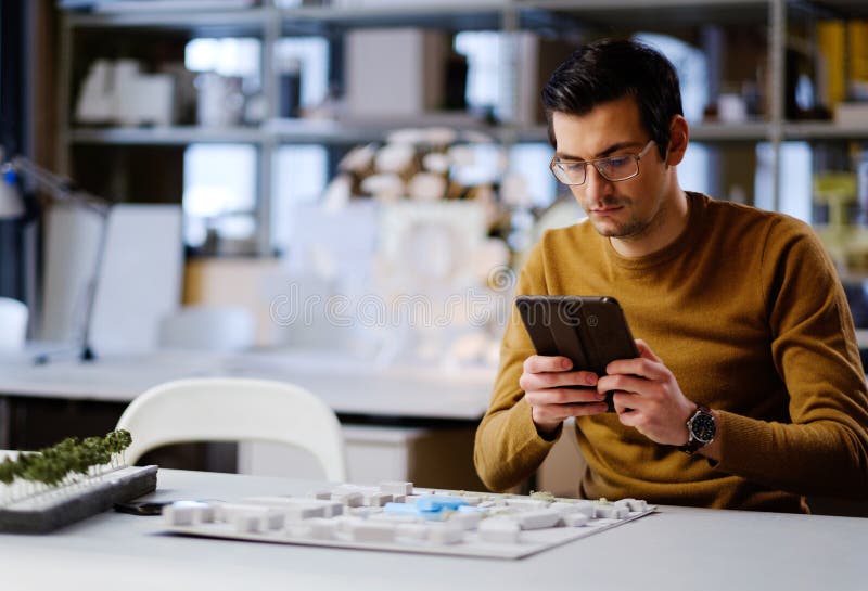 Man Working in Design and Engineering Architecture Office Stock Image ...