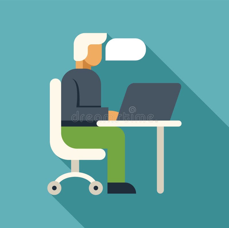 Office Worker Talking and Working on Laptop at Desk Stock Vector ...