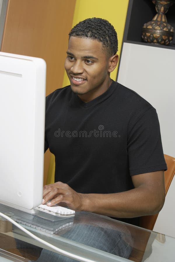 Man Working on Desktop PC stock photo. Image of connection - 29650202