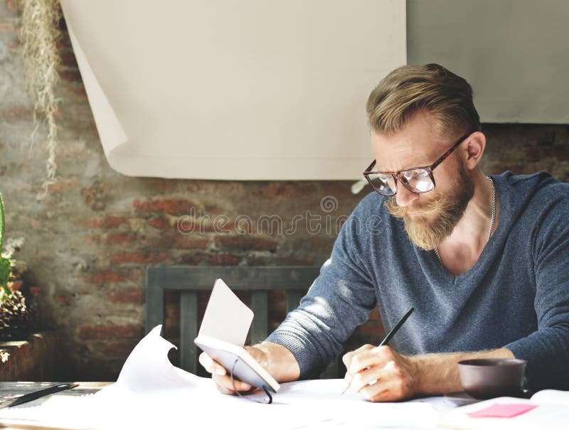 Man Working Determine Workspace Lifestyle Concept Stock Image - Image ...