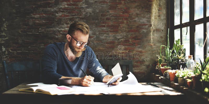 Man Working Determine Workspace Lifestyle Concept Stock Image - Image ...