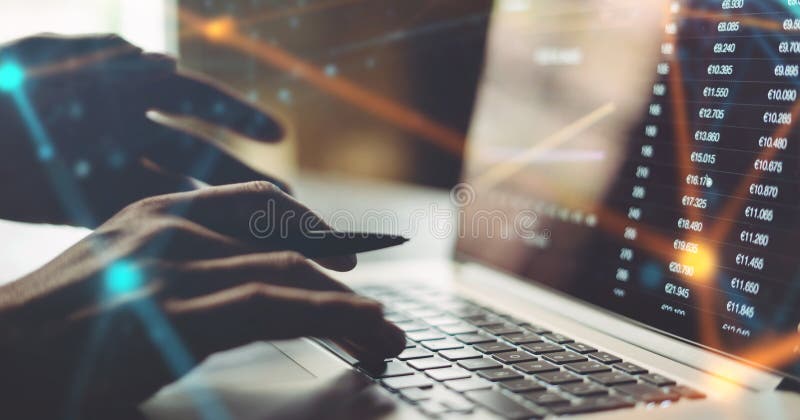 Man Working with Digital Laptop. Global Network Concept Stock Photo ...