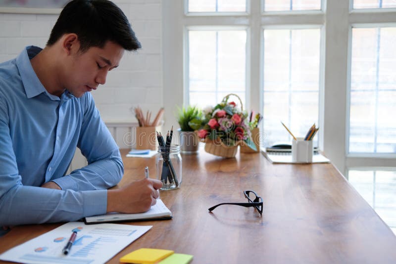 Man Working with Document. Businessman Writing Organizing Plan Stock ...
