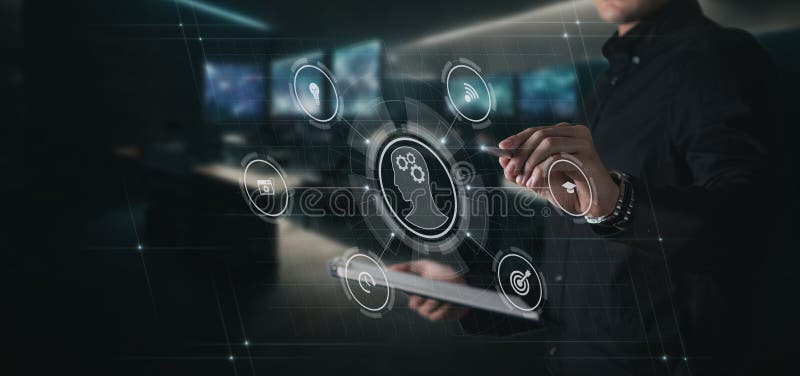 Man Working in E-learning Interface Stock Photo - Image of internet ...